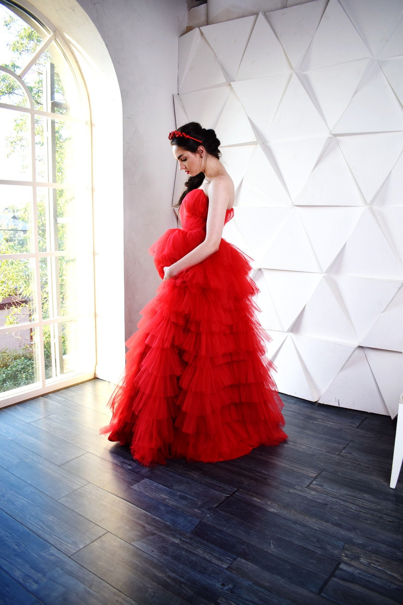 Red Maternity Dress for Photo Shoot Baby Shower Dress Long | Etsy