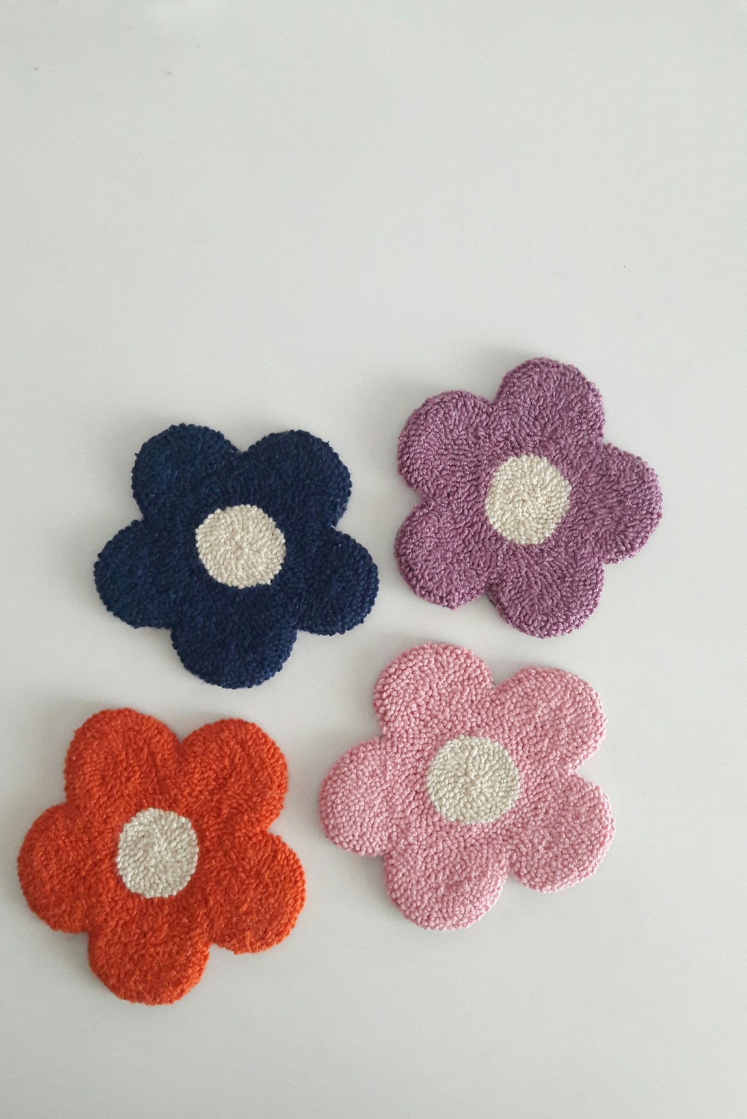 Punch Needle Flower Coaster,set of 2, Handmade Mug Rug,drink Coaster ...
