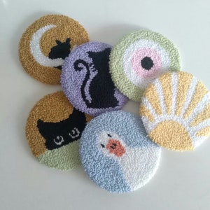 Punch Needle Coaster, Coffee Coasters, Car Coaster,plant Embroidery, Checkered Mug Coaster,set ...