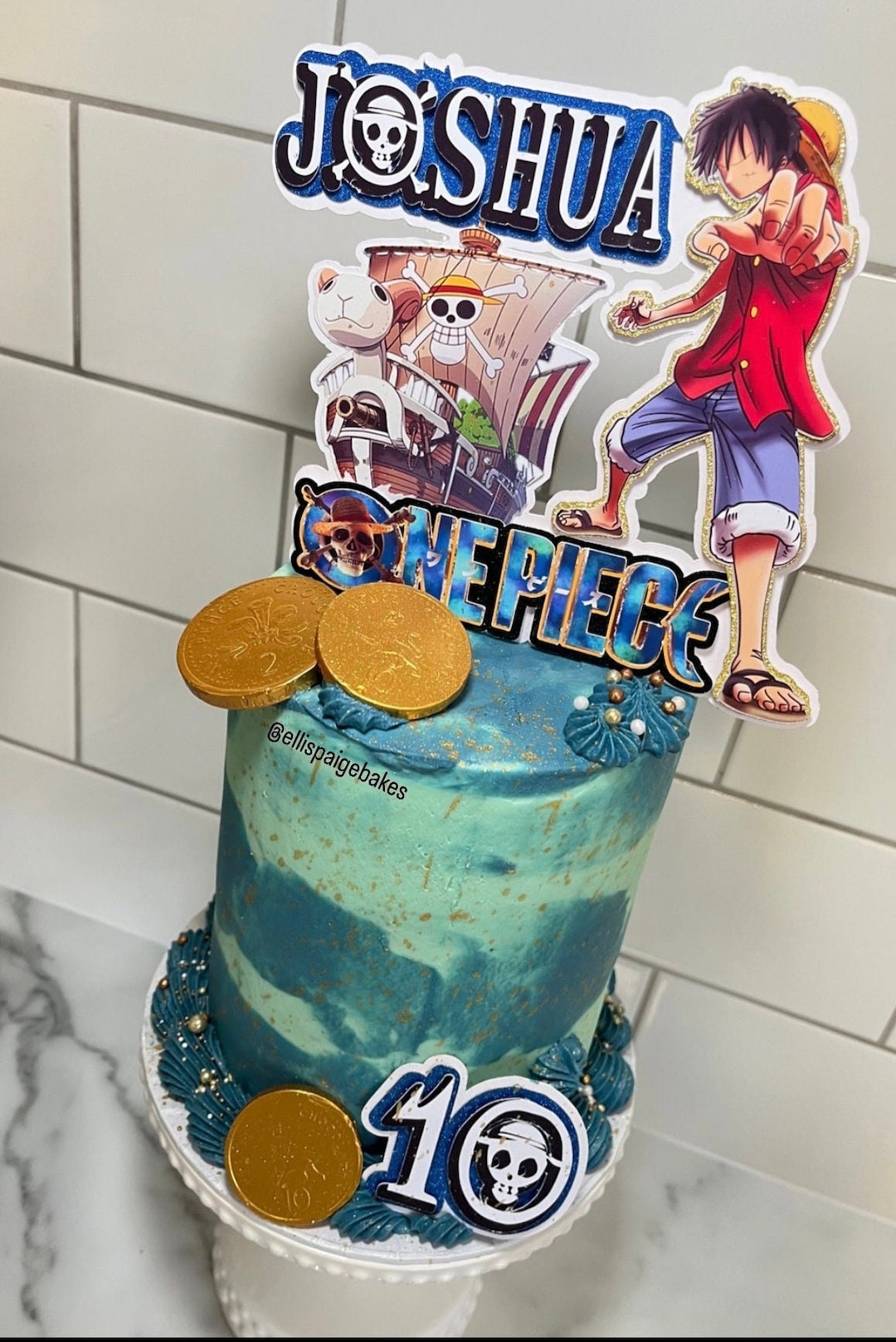 One Piece Cake Topper Personalised Name Custom Luffy Cartoon Party ...