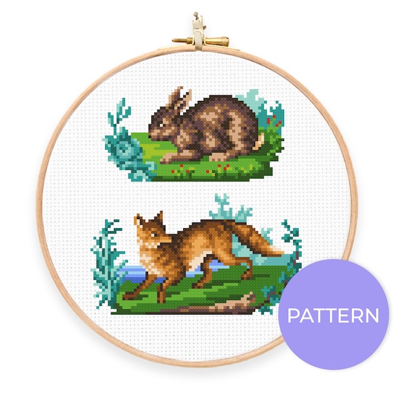 Vintage Fox & Rabbit Cross Stitch Pattern - Etsy