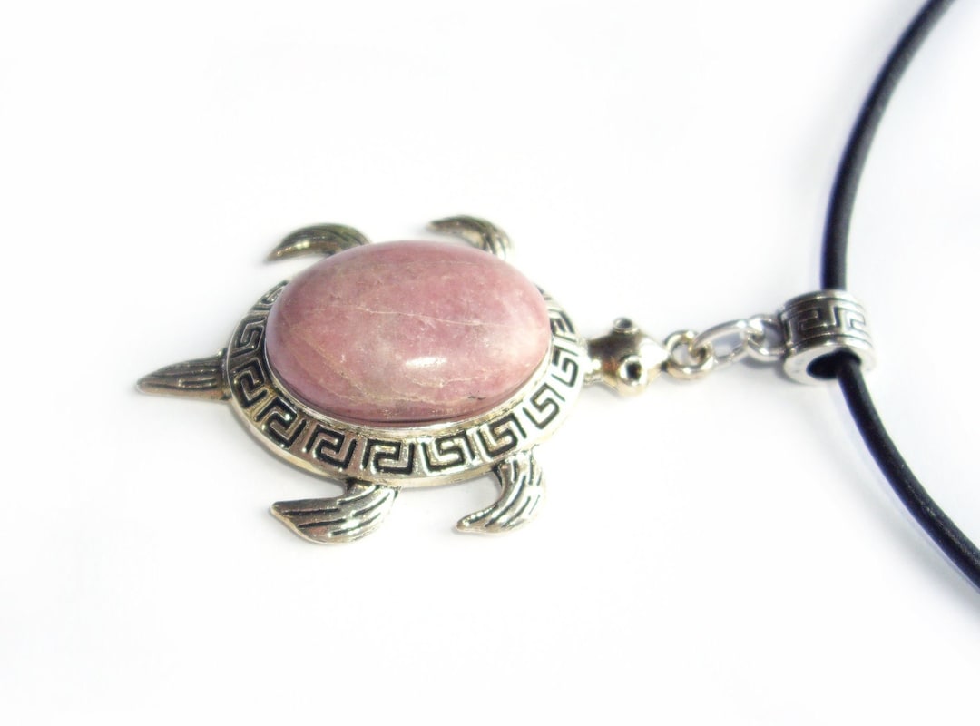 Pink Turtle Necklace, Sea Turtle Necklace, Rhodonite Necklace, Stone ...