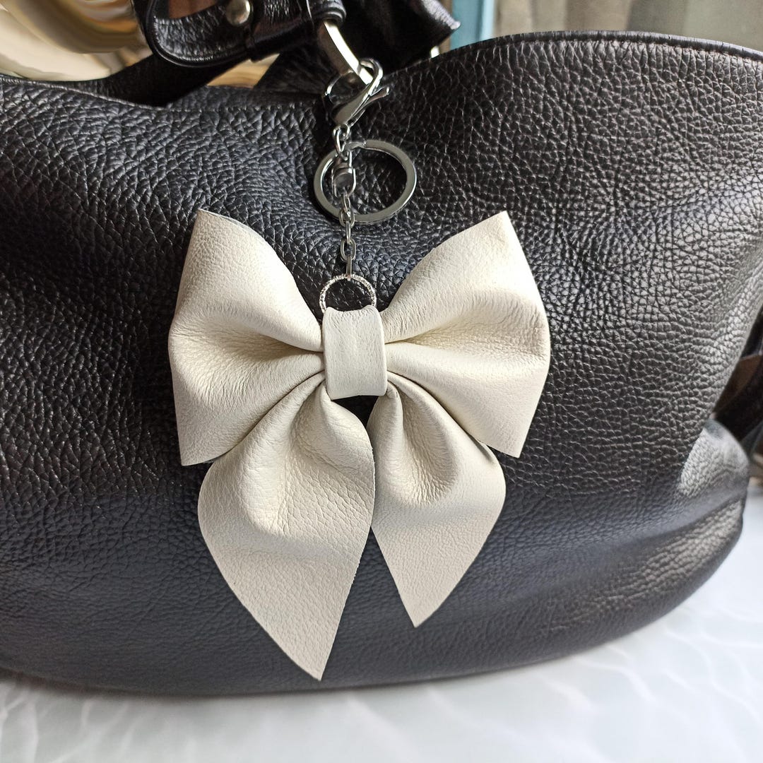 Creamy White Bow Leather Bag Charm - Purse Bow Charm - Handbag ...