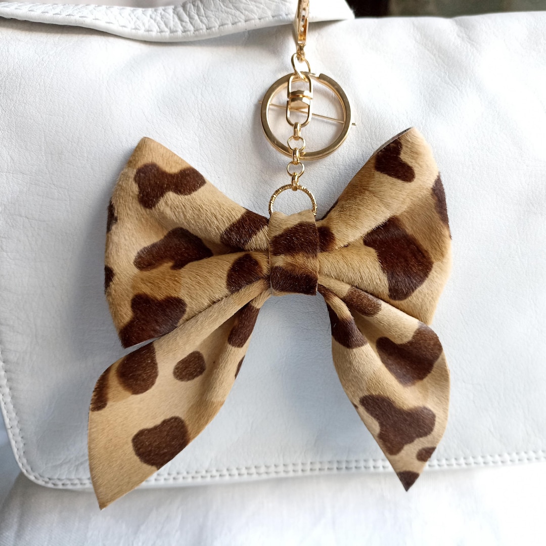 Leopard Print Leather Bow Bag Charm, Bow Charm, Handbag Leather Charm ...