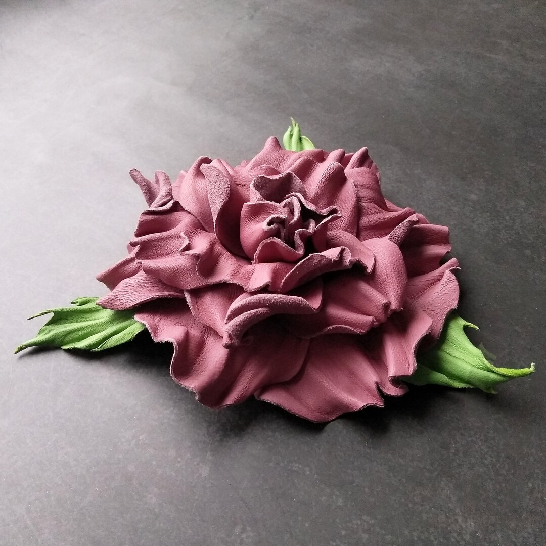 Large Flower Brooch, Dusty Rose Flower Pin, Large Dark Pink Leather ...