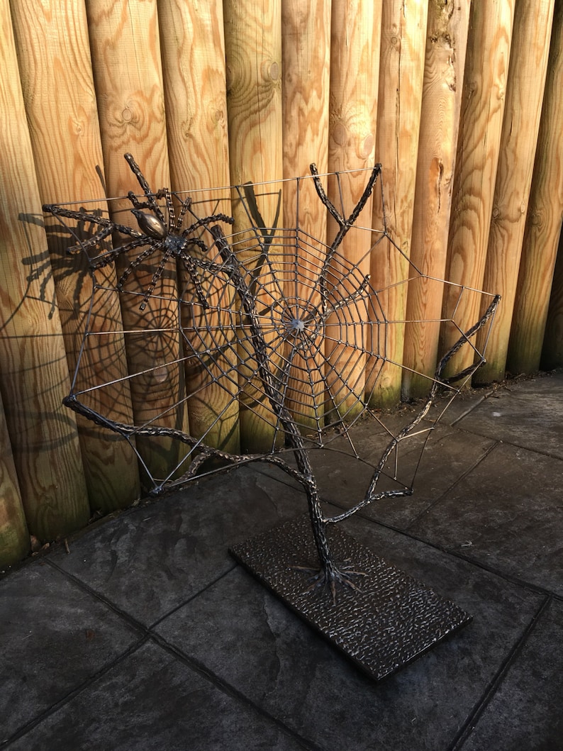 Welded. Upcycled. Steel. Spider. Web. Garden. Art. Sculpture. Statue ...