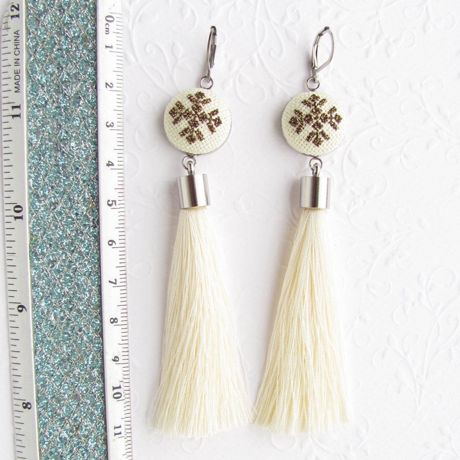 Boho Bride Earrings Cream Tassel Earrings Statement - Etsy