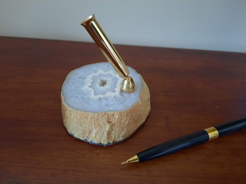 Geode Pen Holder White Stone With Tan Edges - Etsy