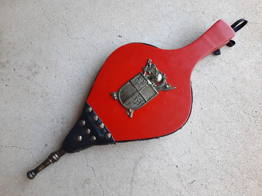 Vintage Fireplace Bellows With Brass Tip Ornamental Coat of Arms Crest ...