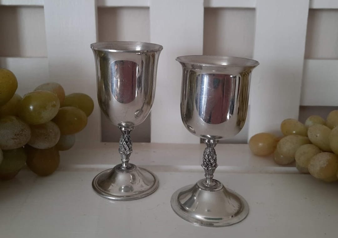 Vintage EASTERN Pewter Mini Goblets Set of 2 Graduated Chalices Shot ...