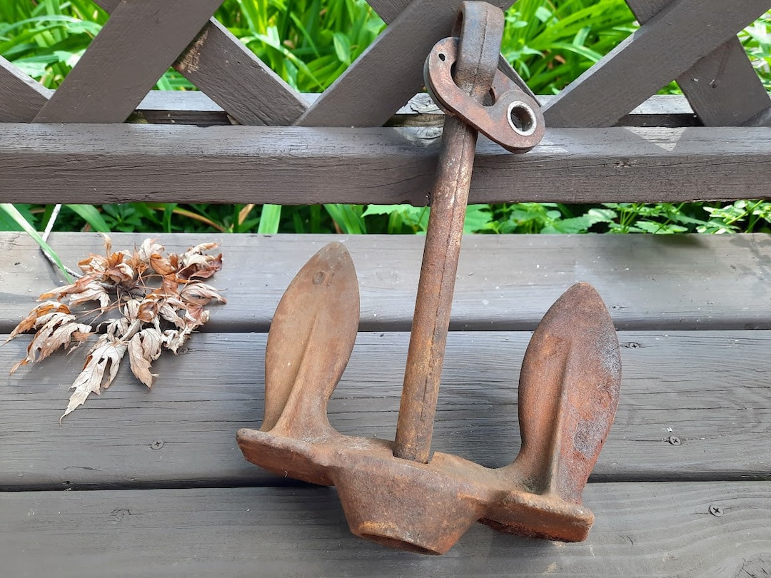 Vintage Boat Anchor Antique Heavy Cast Iron Stockless Boat Anchor 1920 ...
