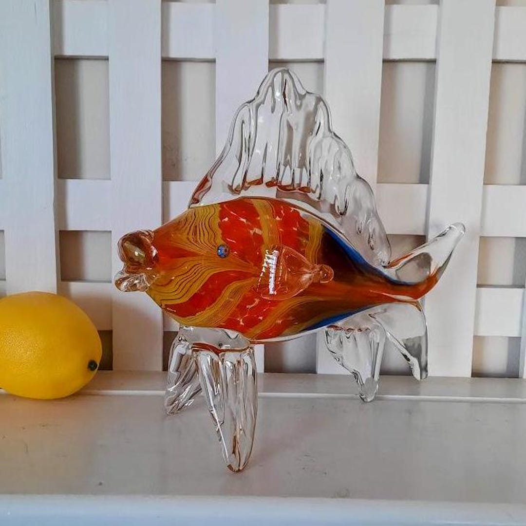 Vintage Hand Blown Tropical Fish Statue Colorful Tabletop Nautical ...