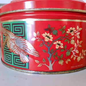 Vintage Asian Tin Round Red Cookie Tin Decorative Storage CASE ...