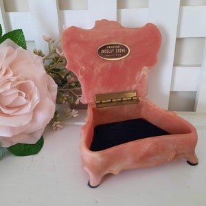 Vintage INCOLAY Stone Jewelry Box Pink Hinged Carved Ring Box With ...