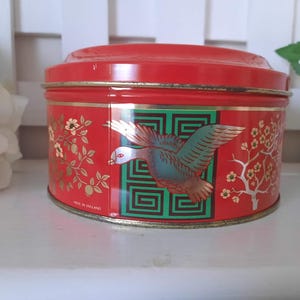 Vintage Asian Tin Round Red Cookie Tin Decorative Storage CASE ...
