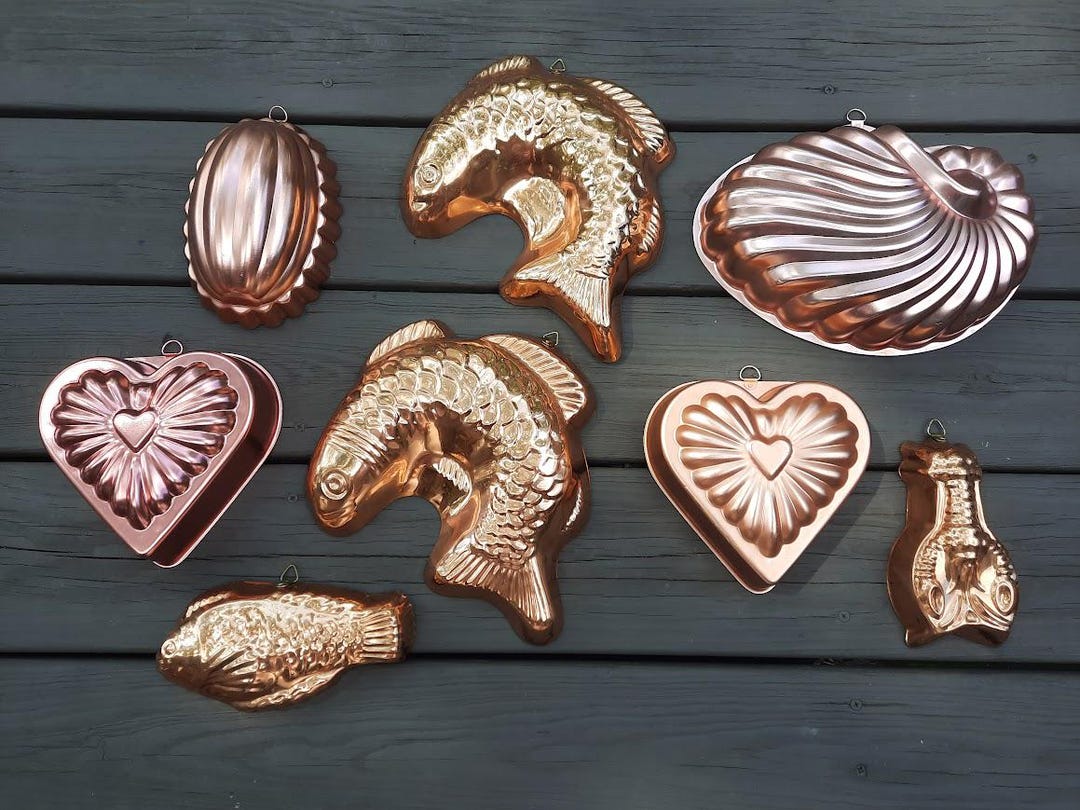 Vintage Copper Mold Jumping Fish Seashell Heart Scalloped Oval Fish ...