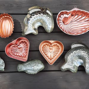 Vintage Copper Mold Jumping Fish Seashell Heart Scalloped Oval Fish ...