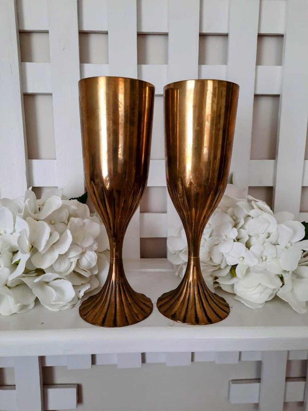 Vintage Tall Brass Goblets Set of 2 Bride & Groom Toast Glasses Wedding ...