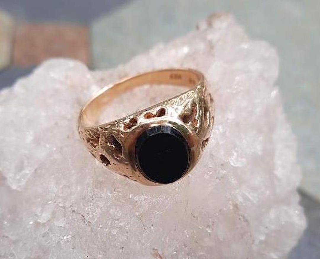 Vintage 14KP Gold Men's Ring With Black Gemstone US Size 10 - Etsy