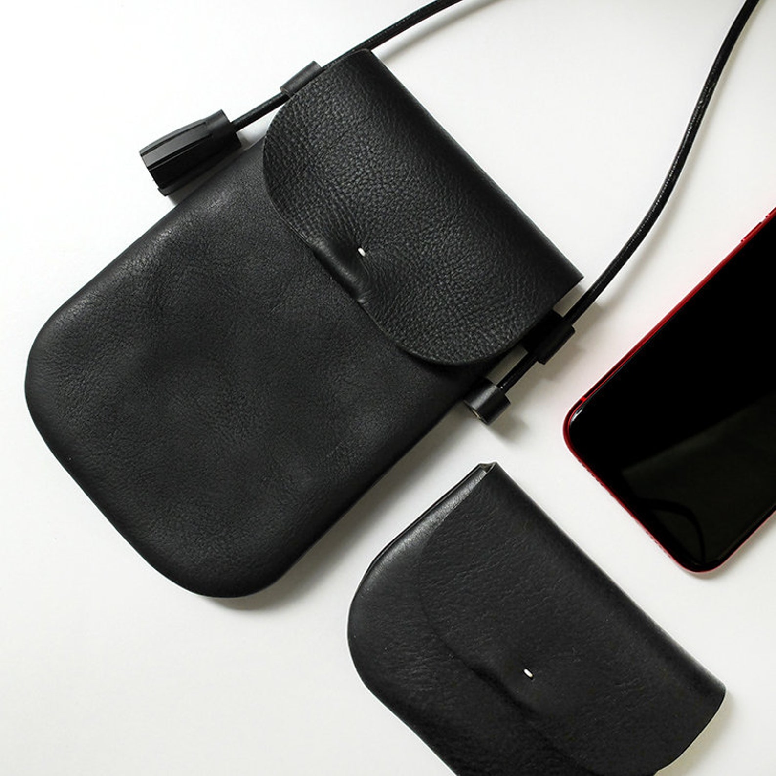 Leather Phone Bag _black, Leather Phone Case, Travel Leather Bag, Walk ...