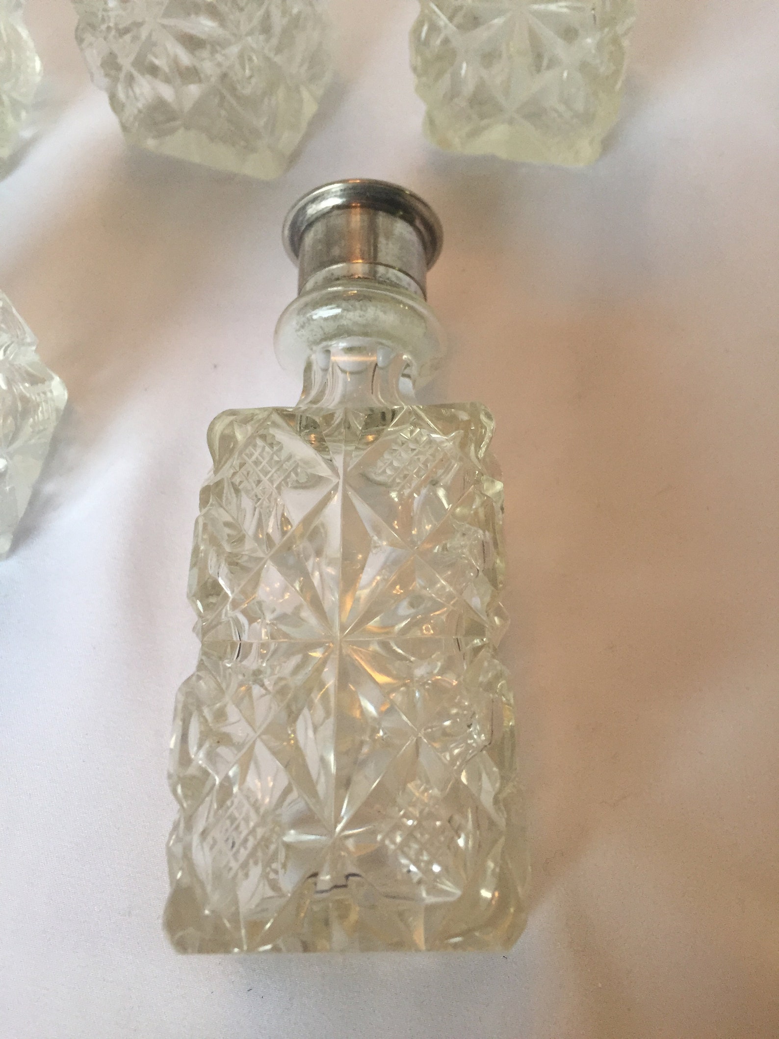 Antique Victorian Cut Crystal 5 Pieces Cruet Set Crystal on Silver ...