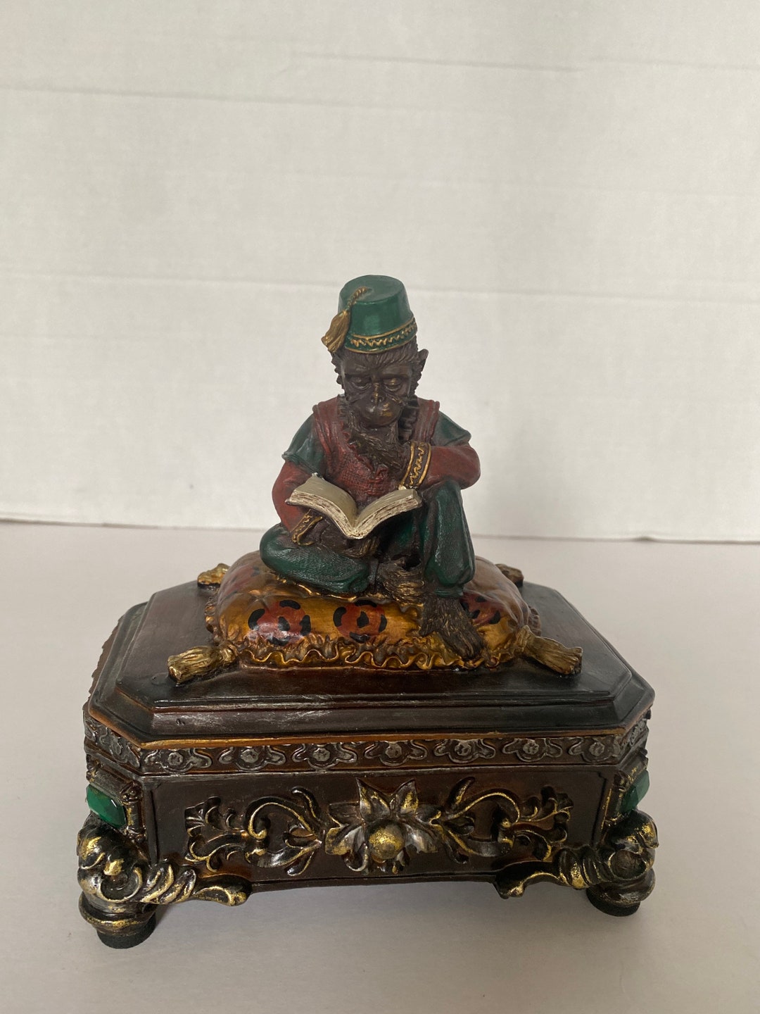 Vintage Hand Painted Ceramic Box Jeweled - Monkey Dressed Moroccan ...