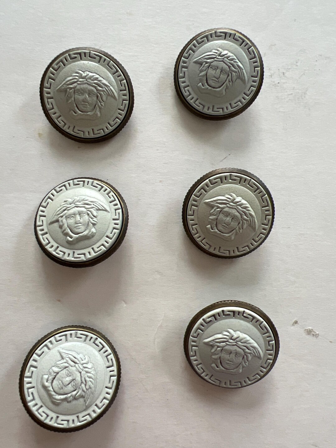 Gianni Versace Set of 6 Buttons Resine Ingraved Medusa Head & Greek Key ...