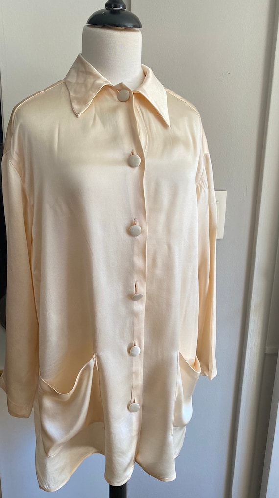 Fendi Vintage ivory/peach Satin Silk Oversized Butto… - Gem