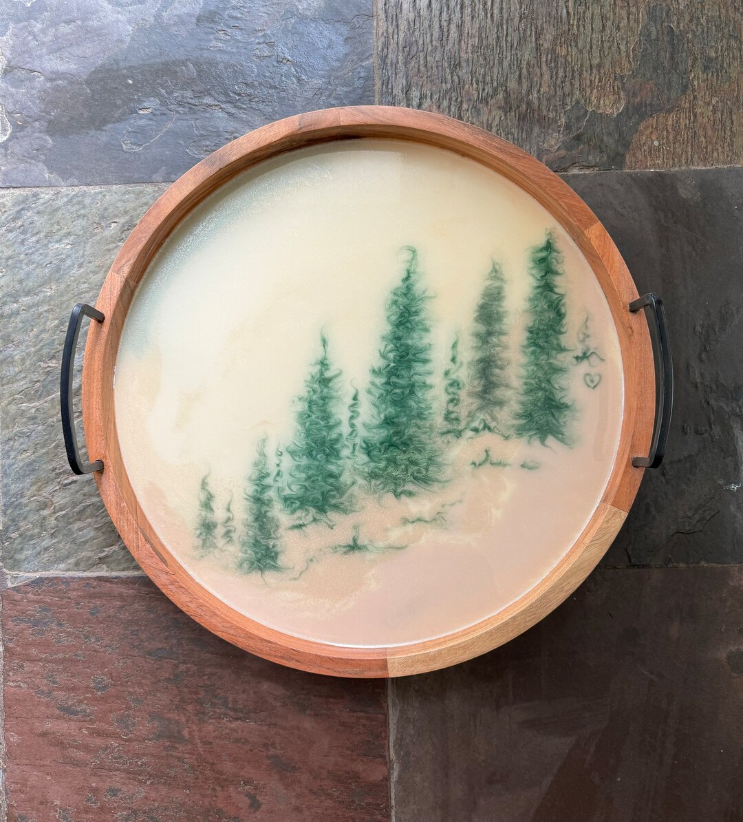 Wood Serving Tray With a Pine Tree Forest, and Hidden Heart - Etsy
