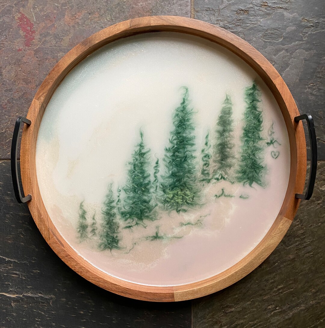 Wood Serving Tray With a Pine Tree Forest Resin Inlay and - Etsy