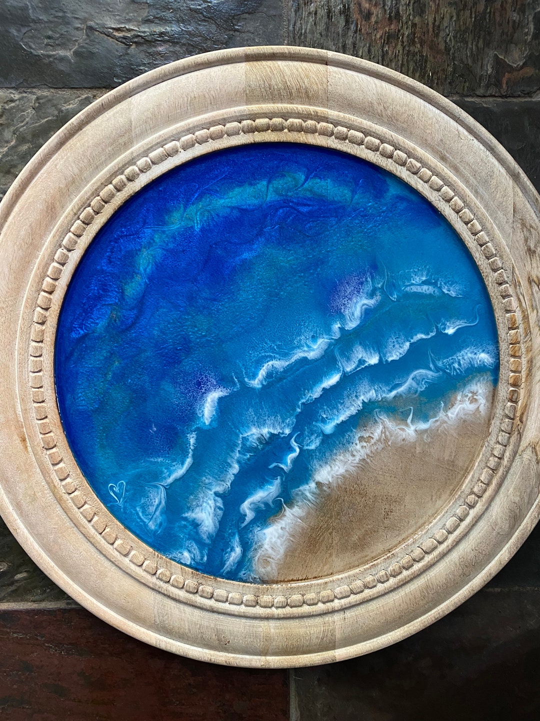 Round White-wash Wood Porthole Wall-art/platter With Beach Scene - Etsy