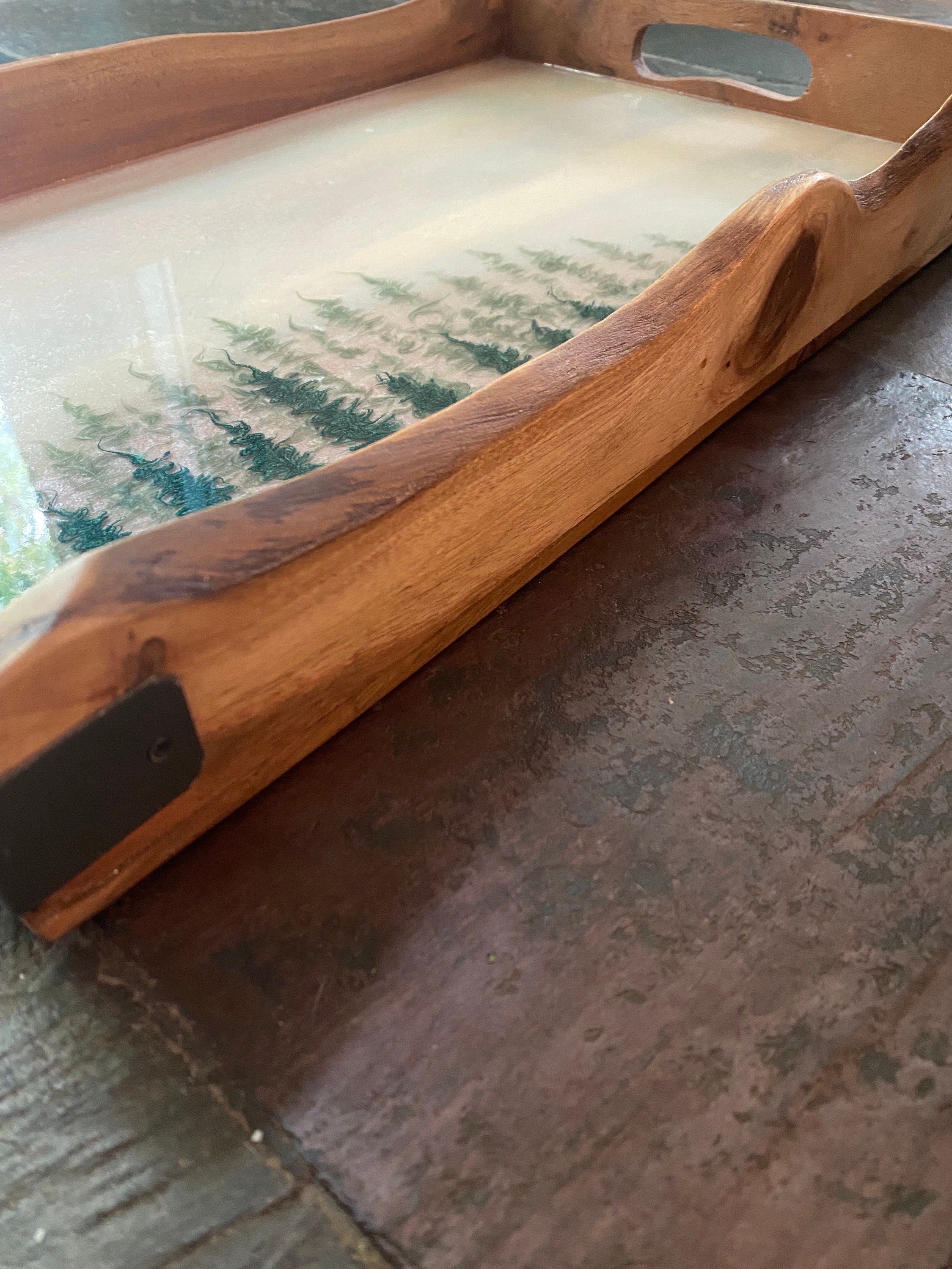 Large Live Edge Wood Serving Tray With a Pine Tree Forest, Hidden Heart ...