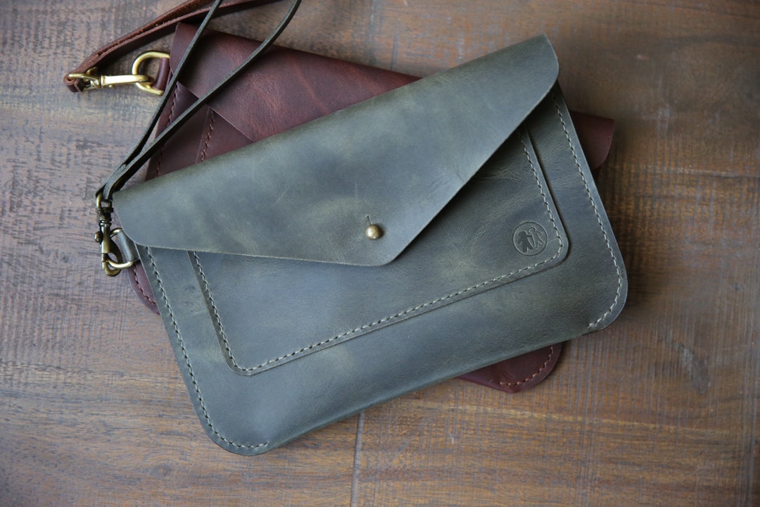 Leather Envelope Clutch, Leather Clutch, Leather Cosmetic Bag, Small ...