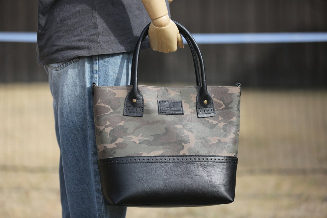 Leather Tote Bag, Two-tone Leather Tote Bag, Camouflage Nubuck Leather ...