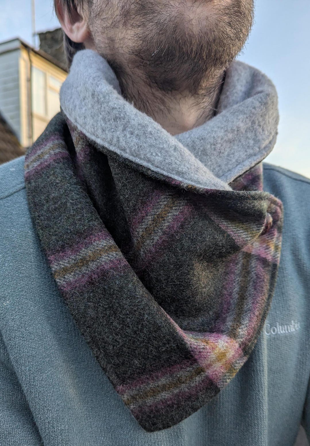 Mens Neck Scarf in Dark Green Pure Wool Fuller Length With Hints of ...