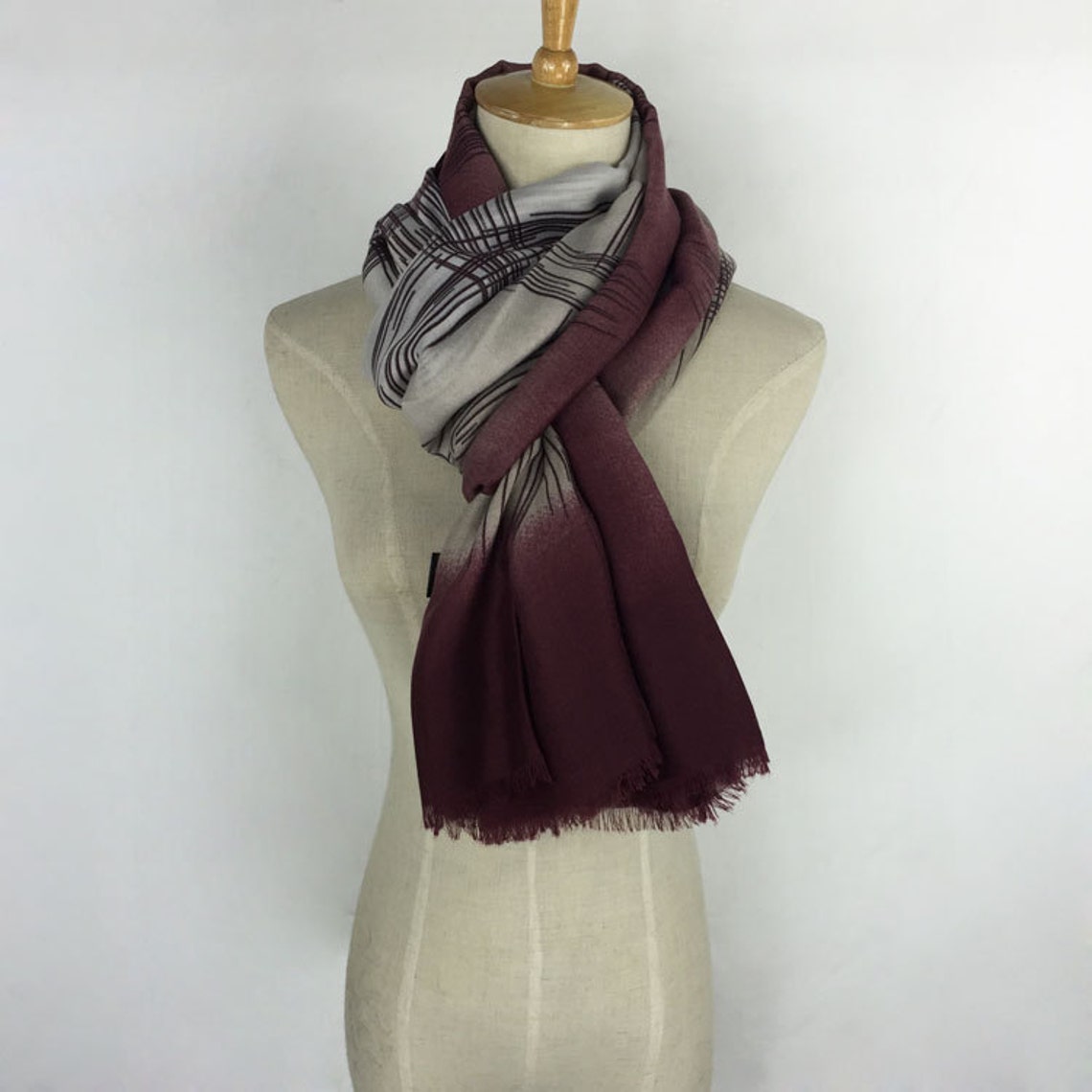 Burgundy Scarf Red Scarf Oversized Scarf Burgundy Striped | Etsy