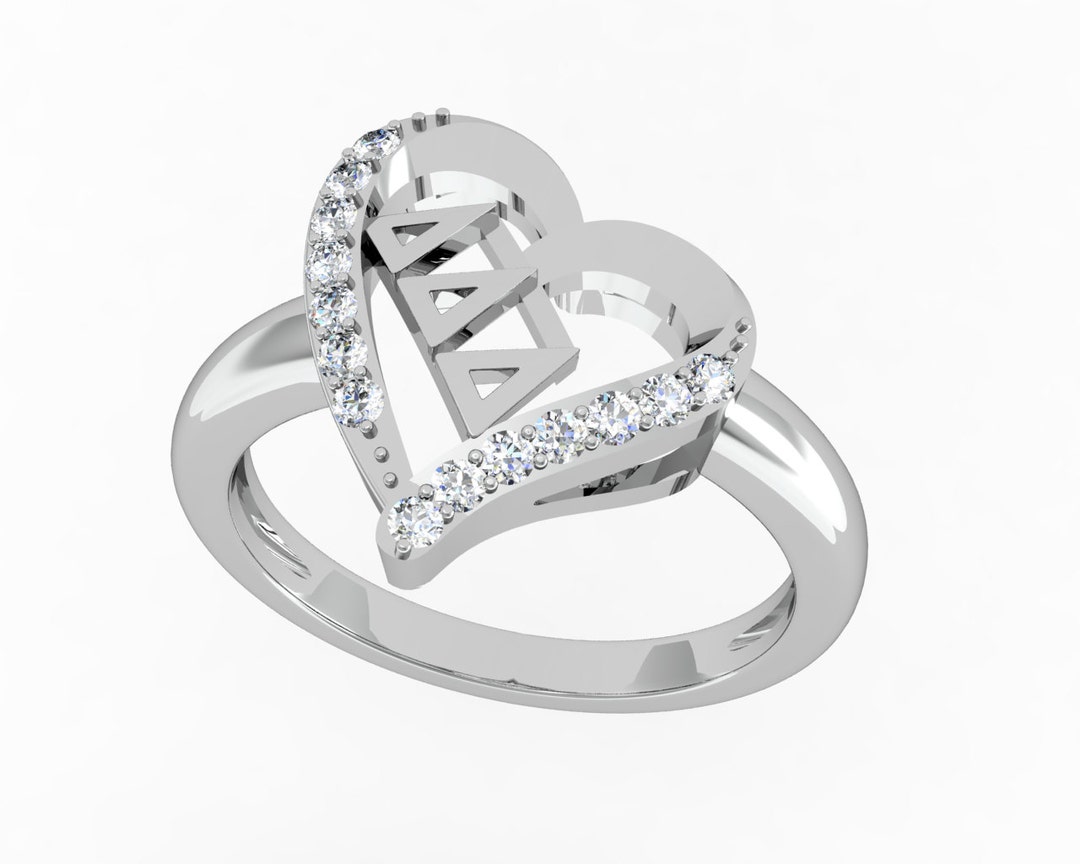 Delta Delta Delta Ring Tri Delta Heart Shape Design Sterling Silver DDD ...