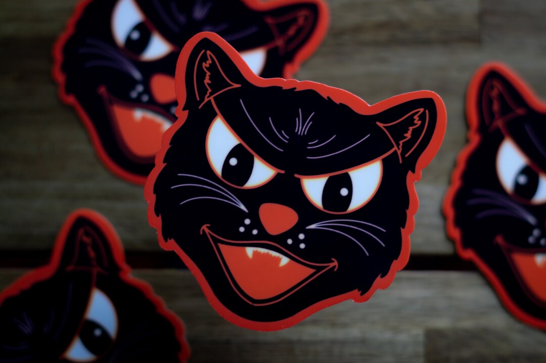 Retro Halloween Sticker, Spooky Cat - Etsy