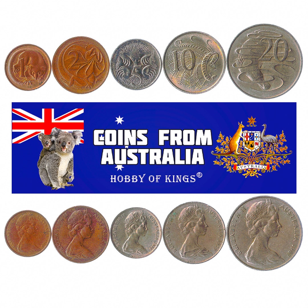 5 Australian Coins. Different Coins From Oceania. 1-20 Cents. Old ...