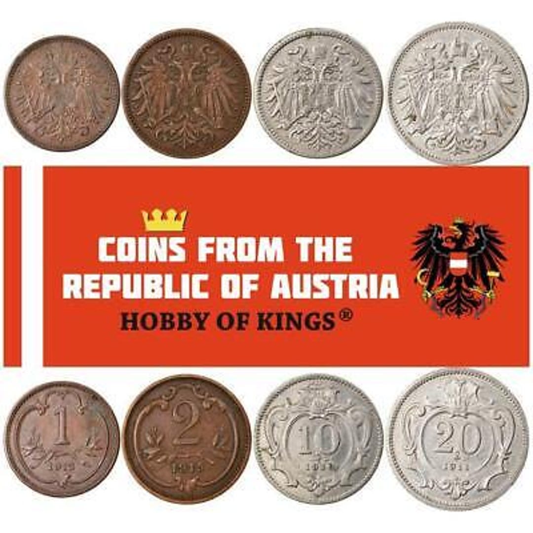Austrian Empire | 4 Coin Set | 1 2 10 20 Heller | Art Nouveau | 1892 ...