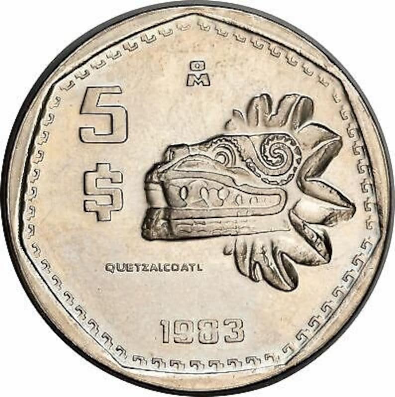 Mexico 5 Pesos | Feathered Serpent God Quetzalcoatl Coin 1980 - 1985 - Etsy