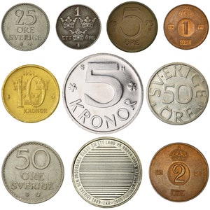 10 Sweden Coins | Swedish Currency Collection | 1 2 5 25 50 Ore 1 5 10 ...