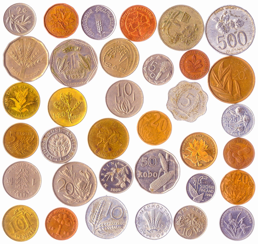 Different Coins With Trees, Grasses, Flowers, Leafs, Grains, Fruits ...