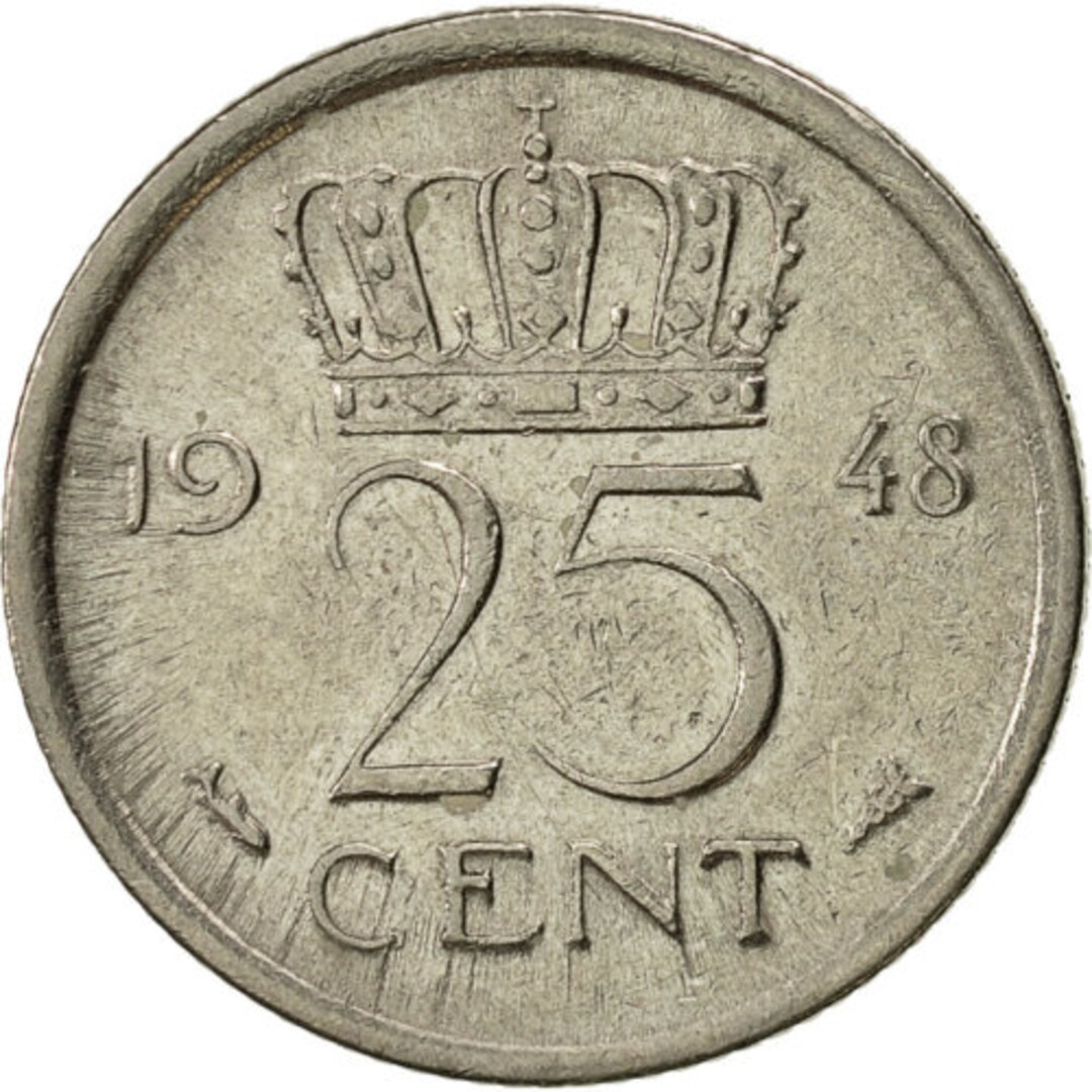 Nederlandse Munt 25 Cent Koningin Wilhelmina 1948 - Etsy Nederland