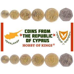 6 Coins From Cyprus. Money Set: 1, 2, 5, 10, 20, 50 Cents. Old ...