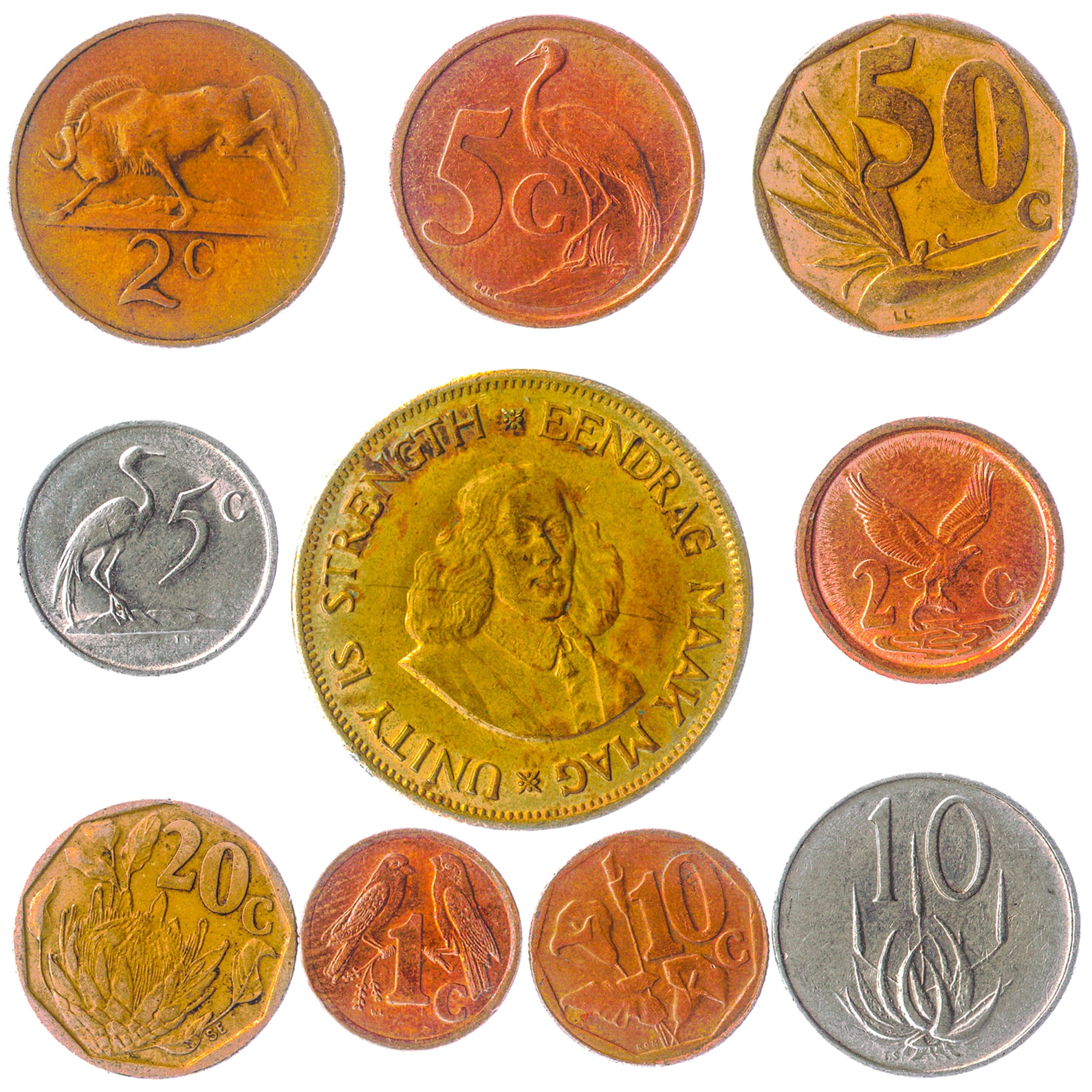 10 South African Coins | Cents | Rands | RSA | Unique Currency | Old ...