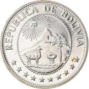 Bolivian | 1 Boliviano Coin | Mountains | Chapel | Tree | Lama | 1968 ...