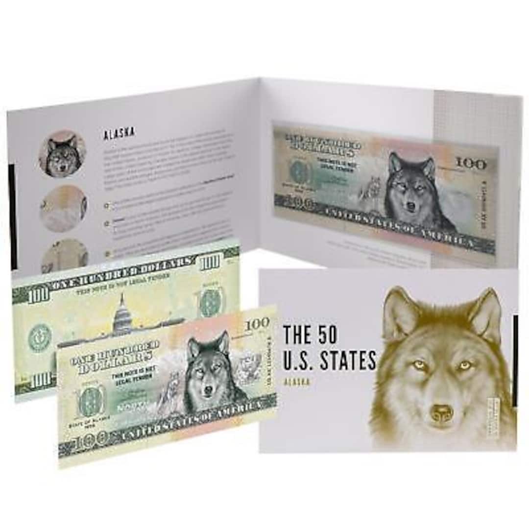 USA 100 Dollar Note Alaska Commemorative Souvenir Alaskan Timber Wolf ...