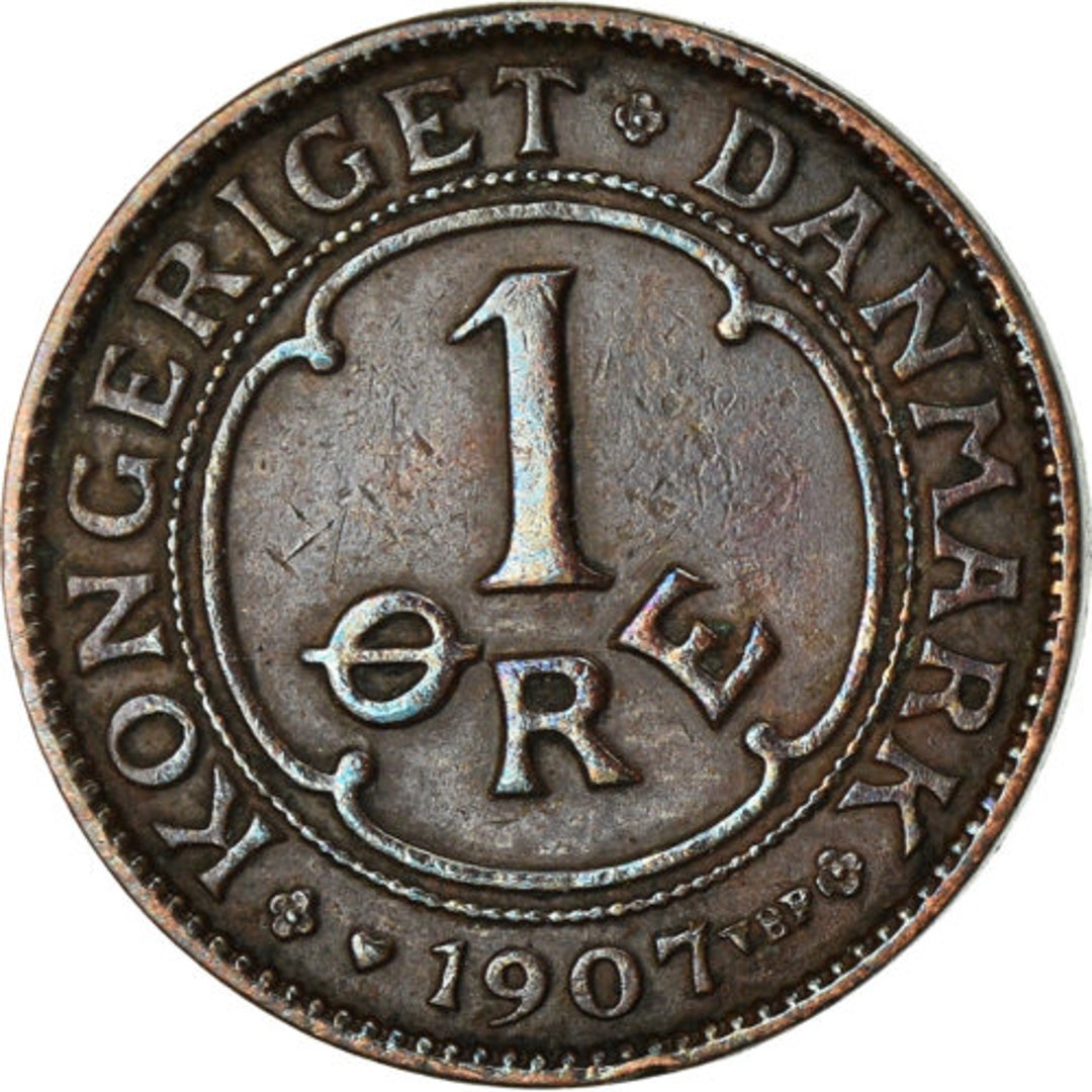 Danish Coin 1 Øre | King Frederik VIII Monogram | Denmark | 1907 - 1912 ...