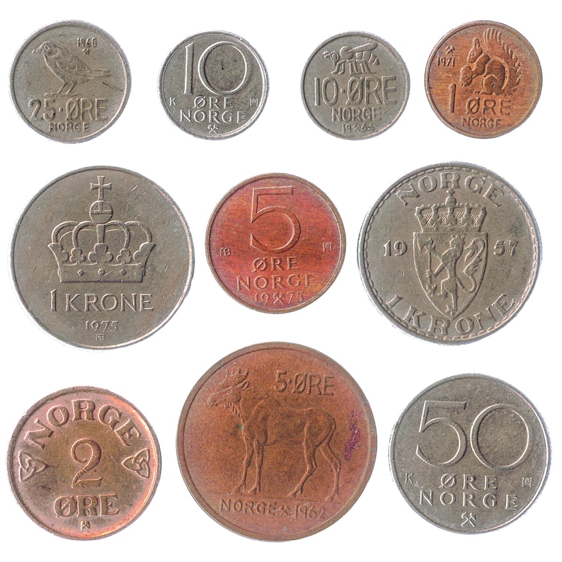 10 monedas diferentes de Noruega. Moneda noruega coleccionable | Etsy